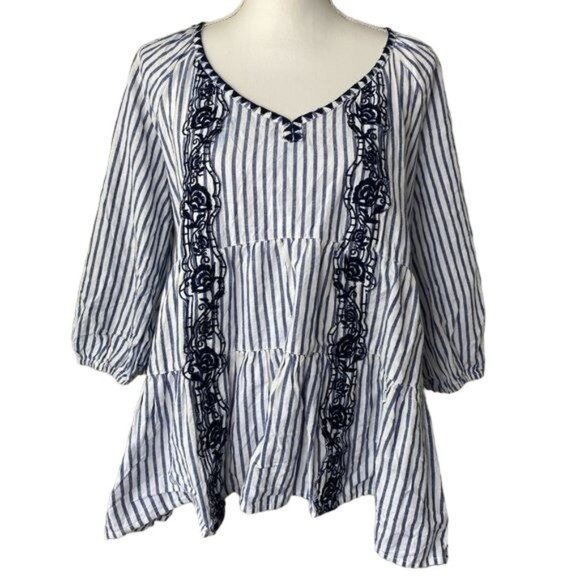 Melissa Paige | Tops | Melissa Page Ladies Striped Long Sleeve Tiered ...